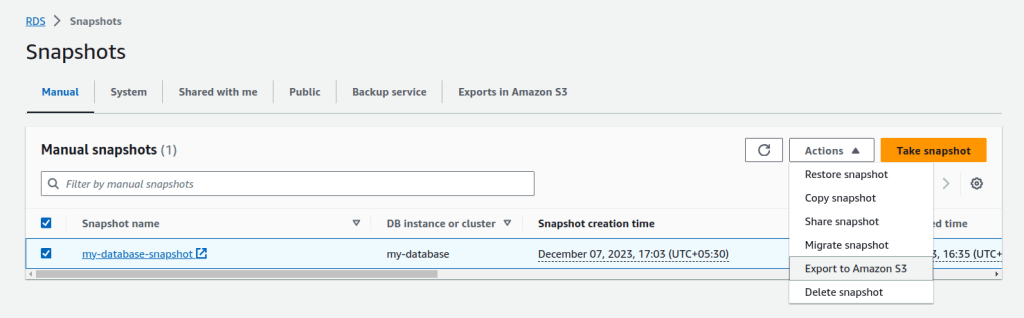 How to export RDS snapshot to AWS S3 bucket - NashTech Blog