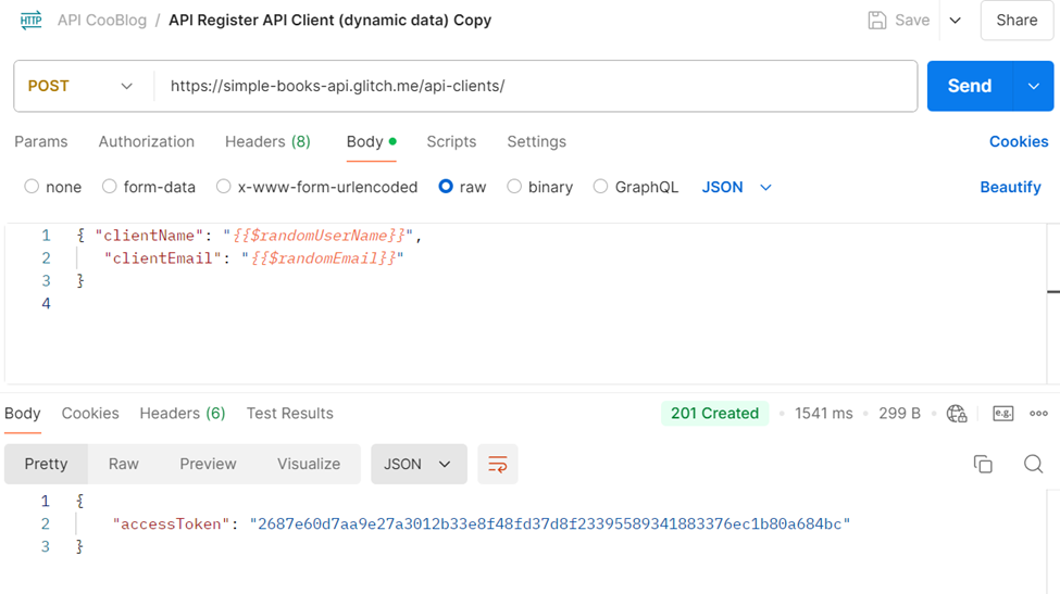Generate dynamic data in Postman requests through example
